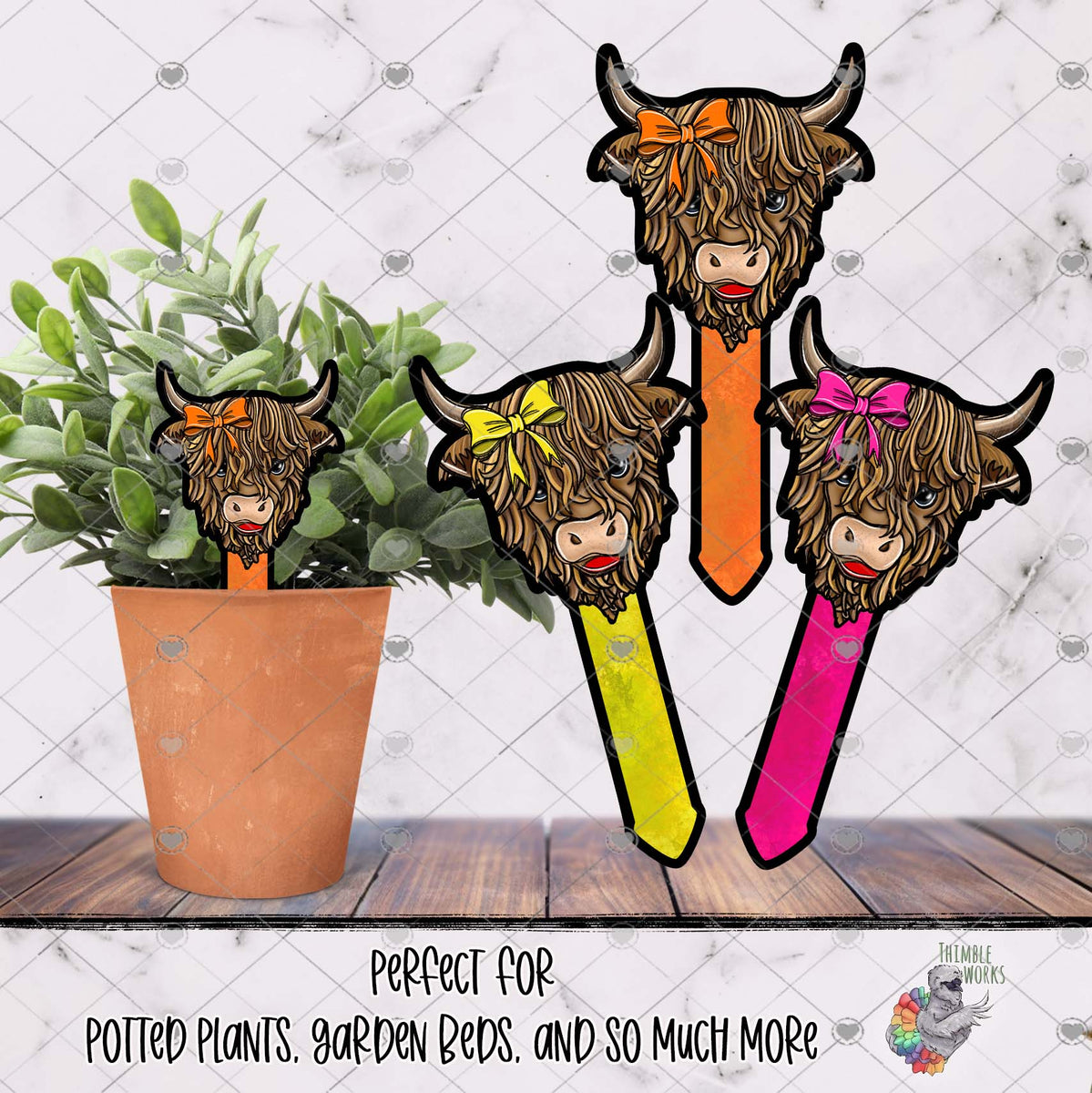 Red Bow Highland Cow Garden Stake Design Bundle – ThimbleWorks