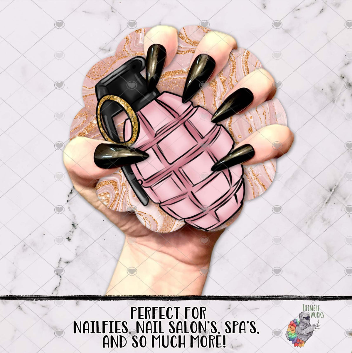 Pink Hand Grenade Flower Nail Disc Design – ThimbleWorks