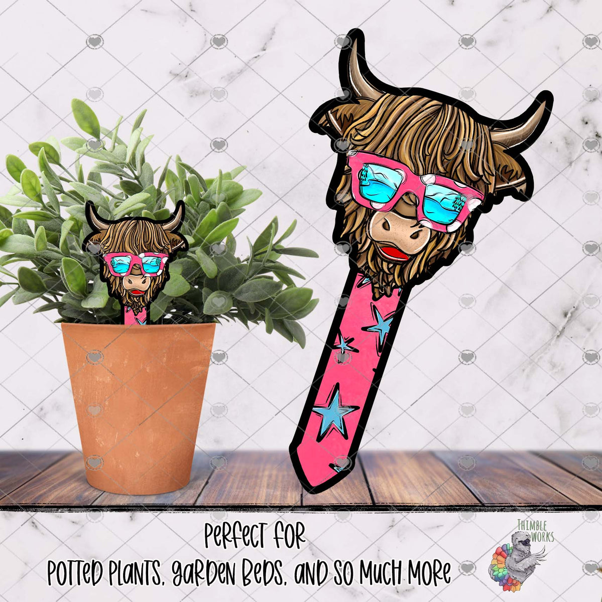Pink Lake Highland Cow Garden Stake Design – ThimbleWorks