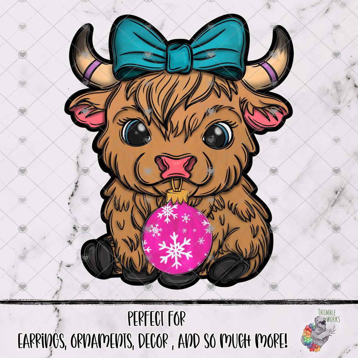 Pink Christmas Highland Cow with Bow Design – ThimbleWorks