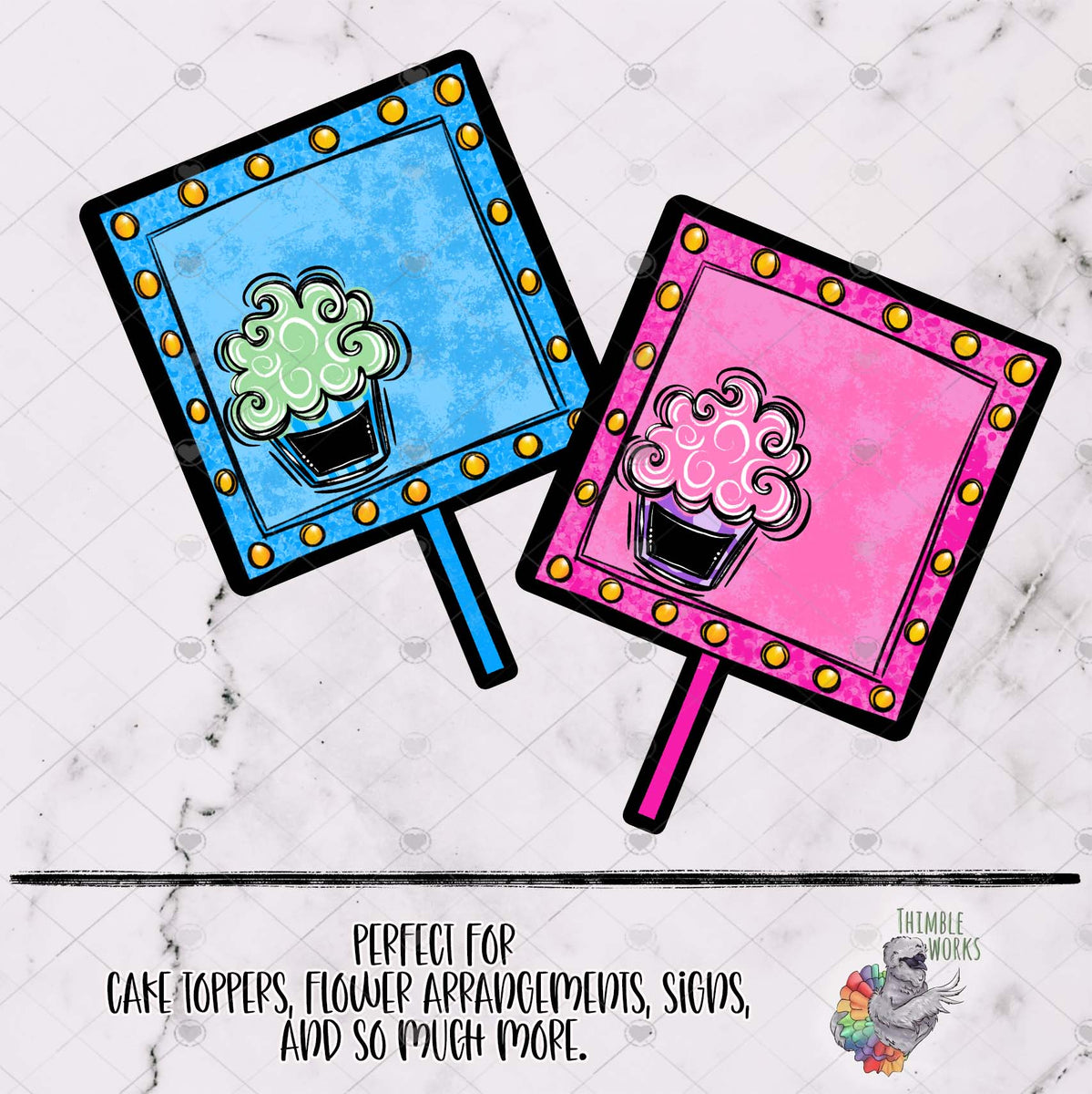 Pink and Blue Square Cake Topper Design Bundle – ThimbleWorks