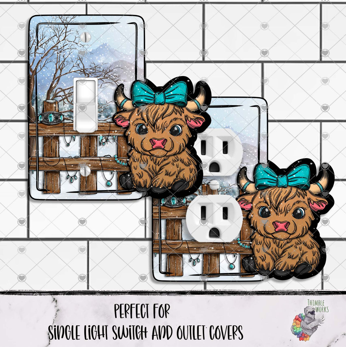Turquoise Highland Cow Single Outlet and Light Switch Cover Design ...
